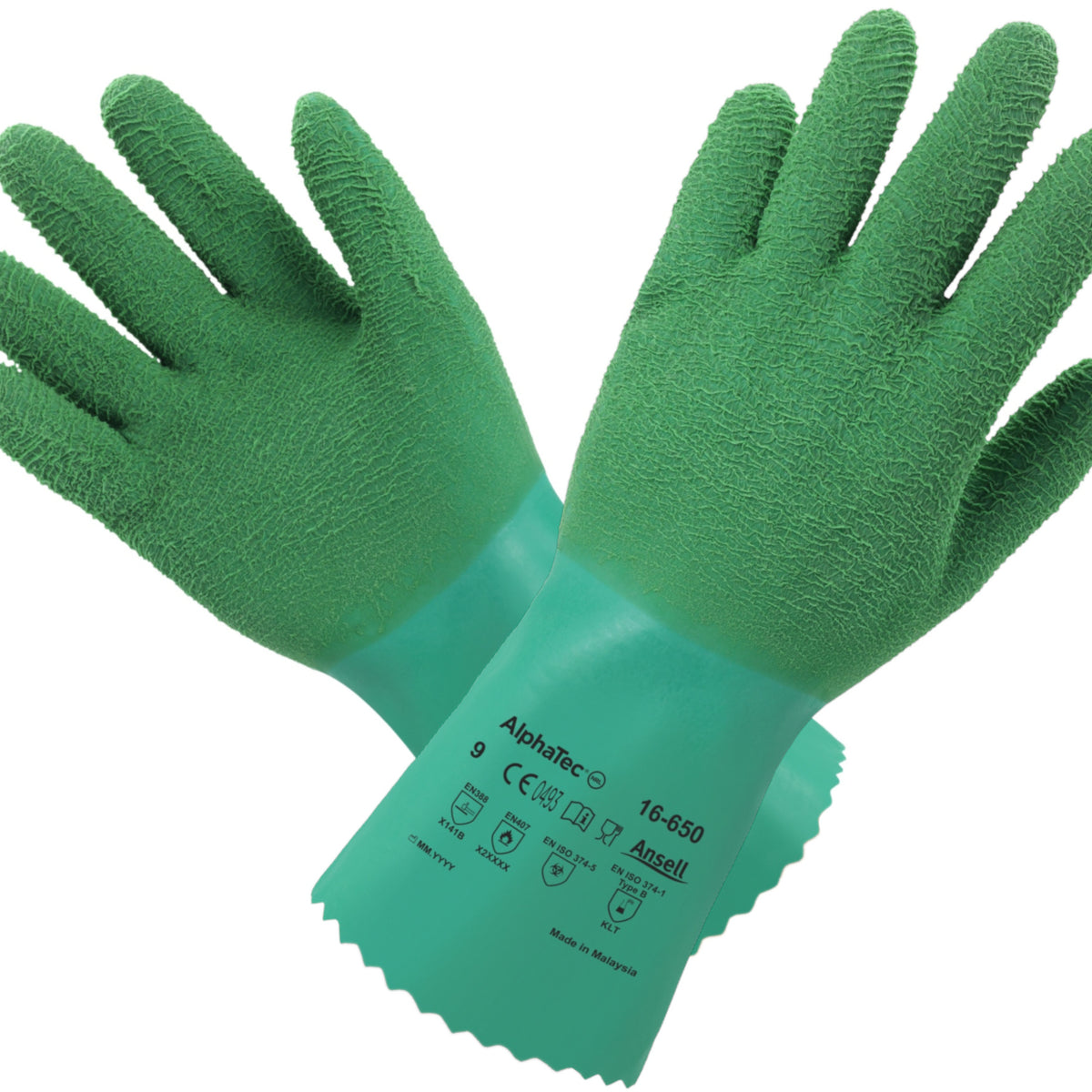 Ansell 16-650 Gladiator Natural Rubber Latex Gauntlets Chemical Resist ...