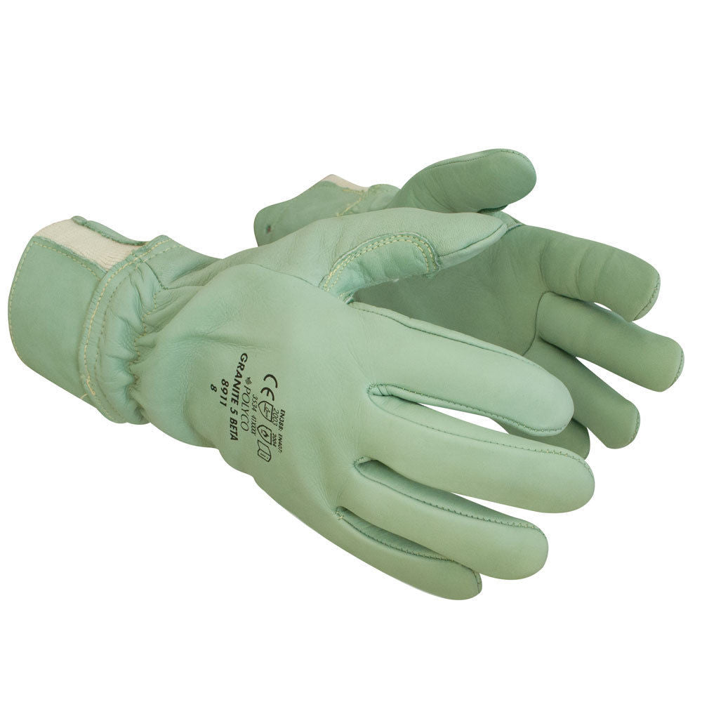 Polyco Granite 5 Beta Cut Resistant Leather Kevlar® Reinforced Work Gl ...