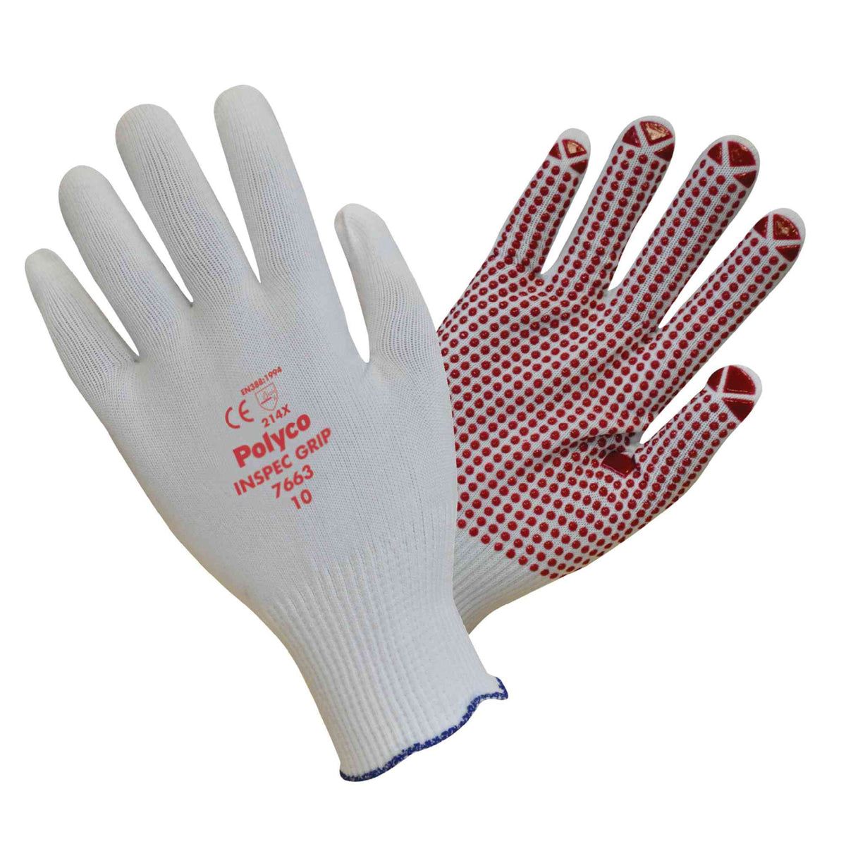 Polyco 766 Inspec Grip Nylon Seamless Inspection Gloves PVC Dots ...