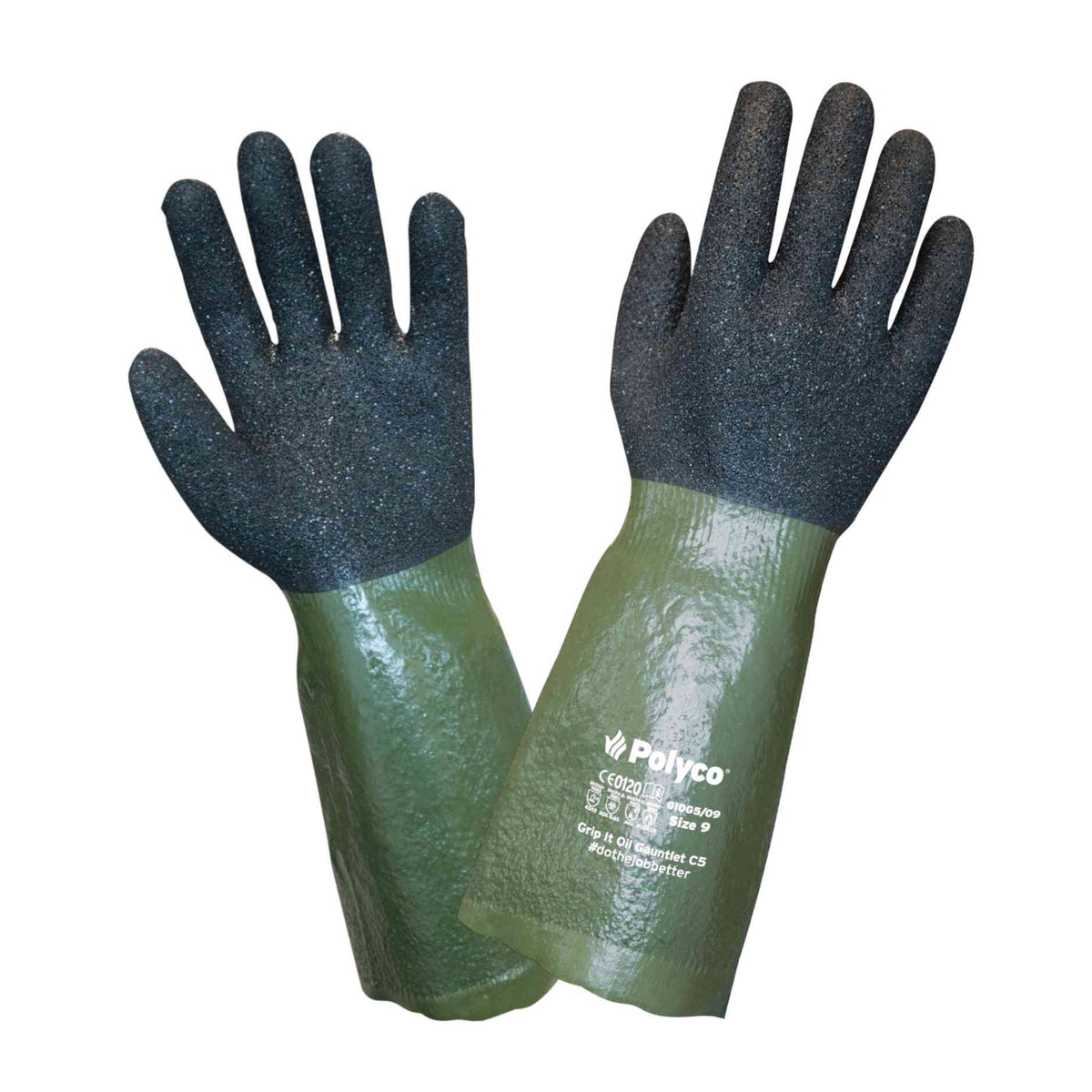 Polyco GIOG5 Grip It Oil Safety Gauntlets Cut 5 Resistant PVC Coated ...